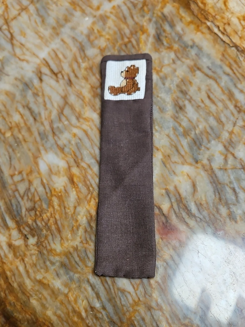 Other | Brown Fabric Bookmark With Crossstitch Teddy Bear | Poshmark